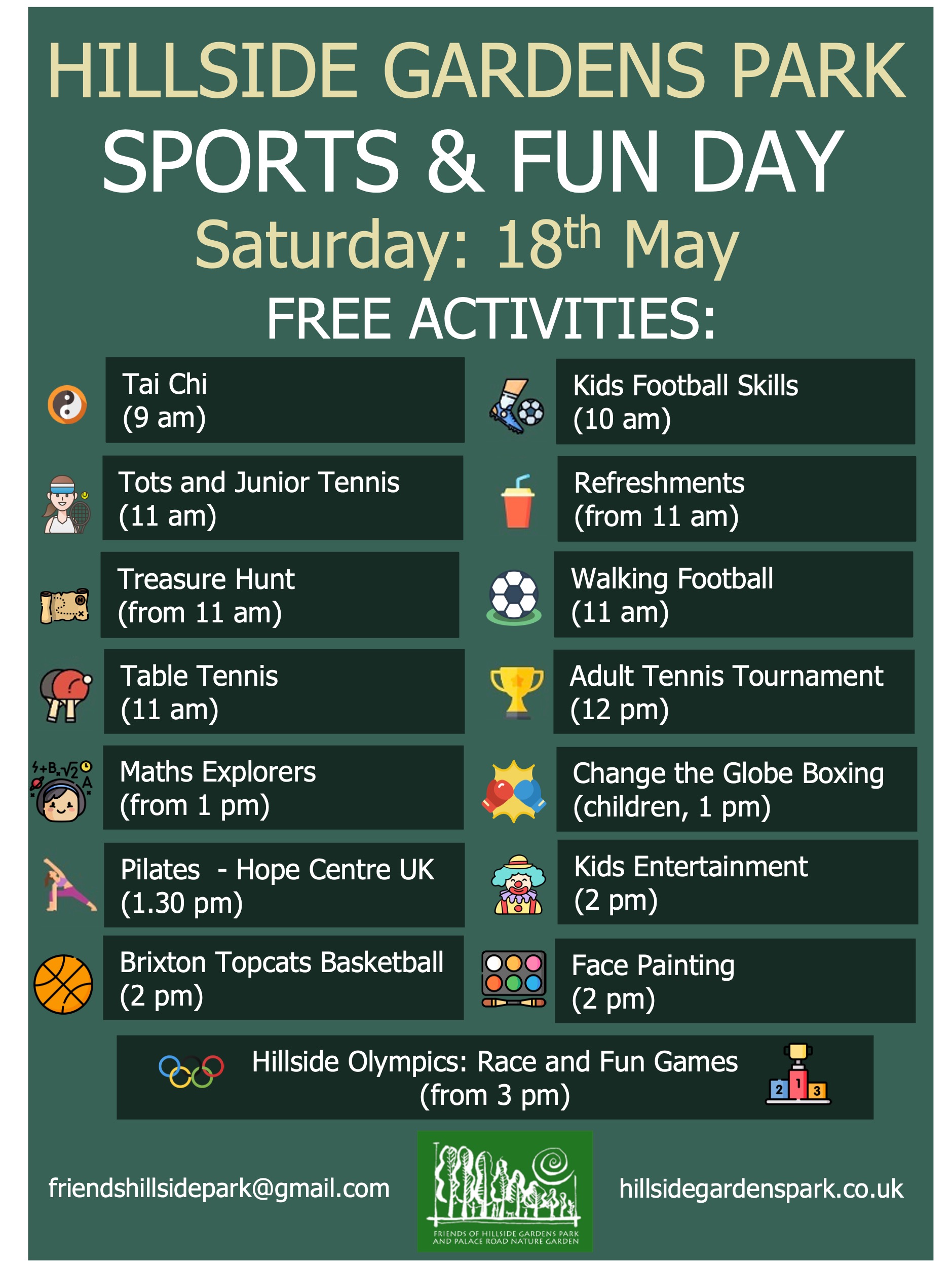Fun and Sports Day (18th May) – Programme – Friends of Hillside Gardens ...